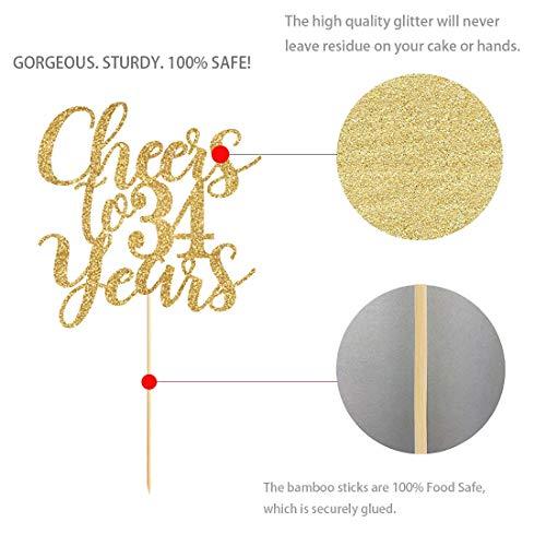 Gold Glitter Cheers to 34 years cake topper, Gold Happy 34th Birthday ...