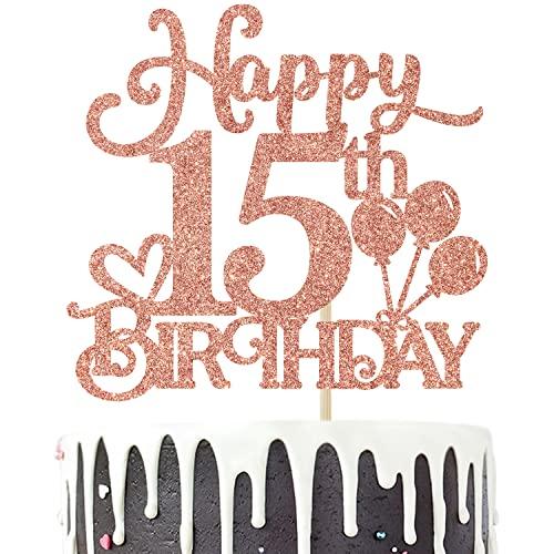 Happy 15th Birthday Cake Topper, Hello 15, Cheers Hequoyer