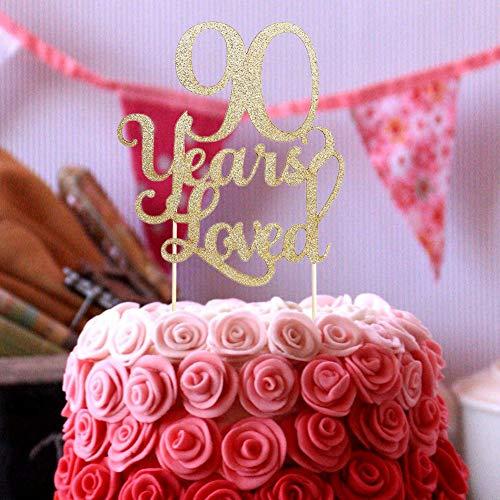 WAHAWU 90 Years Loved Cake Topper – 90th Birthday Cake Topper , Glitter ...