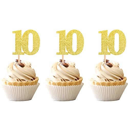 30 PCS Number 10 Cupcake Toppers Glitter Cheers ZHUOWEISM