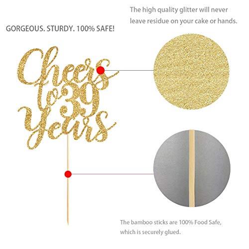 Gold Glitter Cheers to 39 years cake topper, Gold Happy 39th Birthday ...