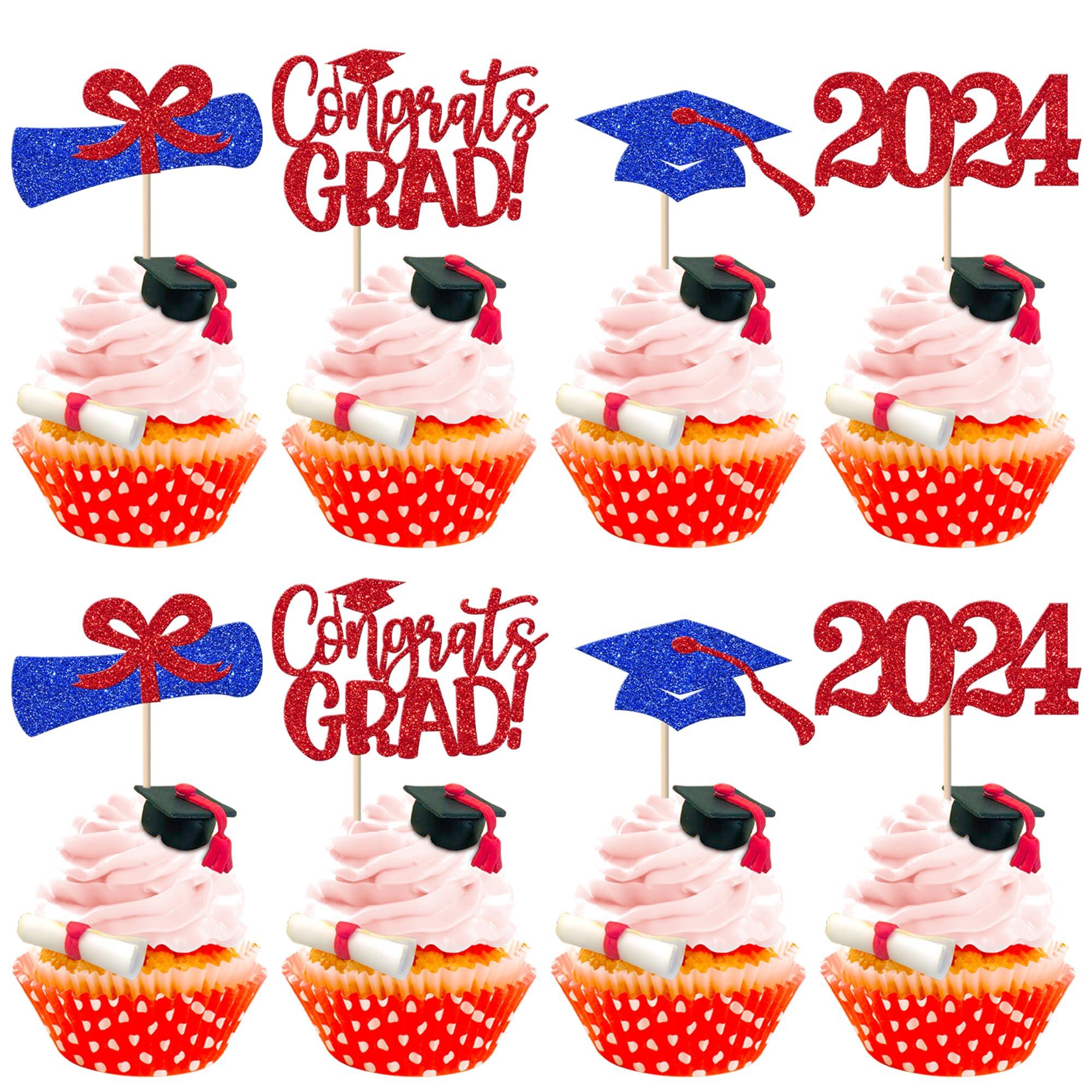 24 Pack Congrats Grad 2024 Cupcake Toppers YCTHUNFISH