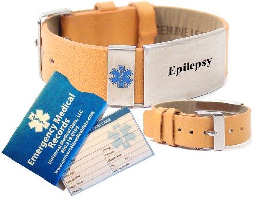 Pre-Engraved"Epilepsy" Medical Alert Identification Tan Top Grain ...
