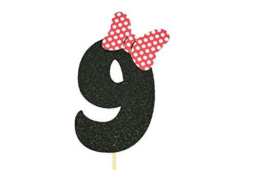 RED Polka Dot Bow Design Birthday Black nkLA Glitter Number Cake Topper ...
