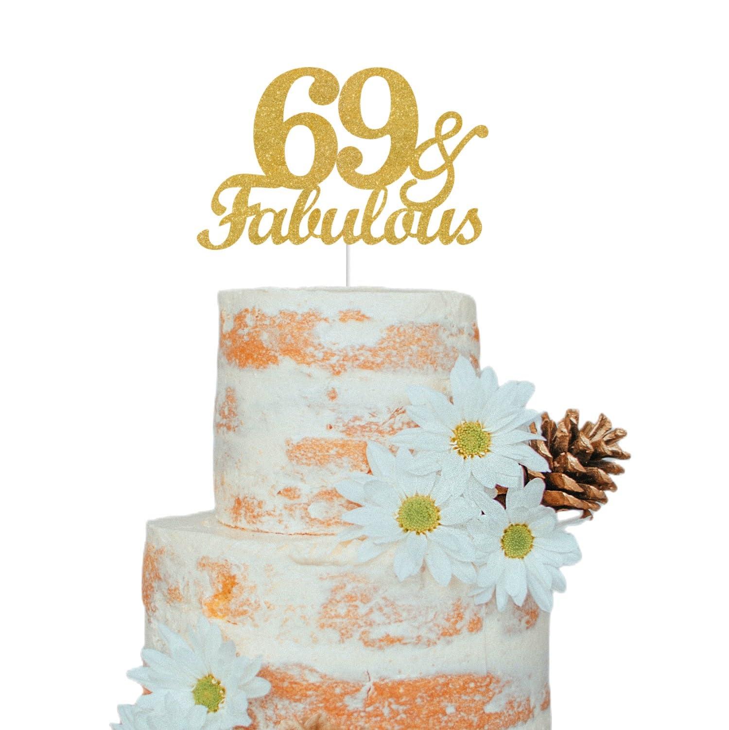 69 & Fabulous Cake Toppers Gold Glitter, Happy JUTTIRA