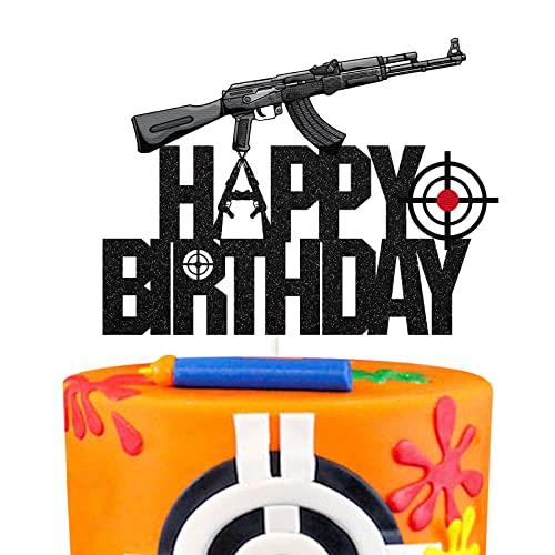 Gun Happy Birthday Cake Topper,Black Glitter Gun Cake N\W