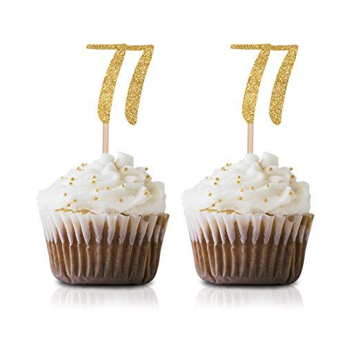 Gold Happy 77th Birthday Cupcake Topper, 24-Pack MAGJUCHE