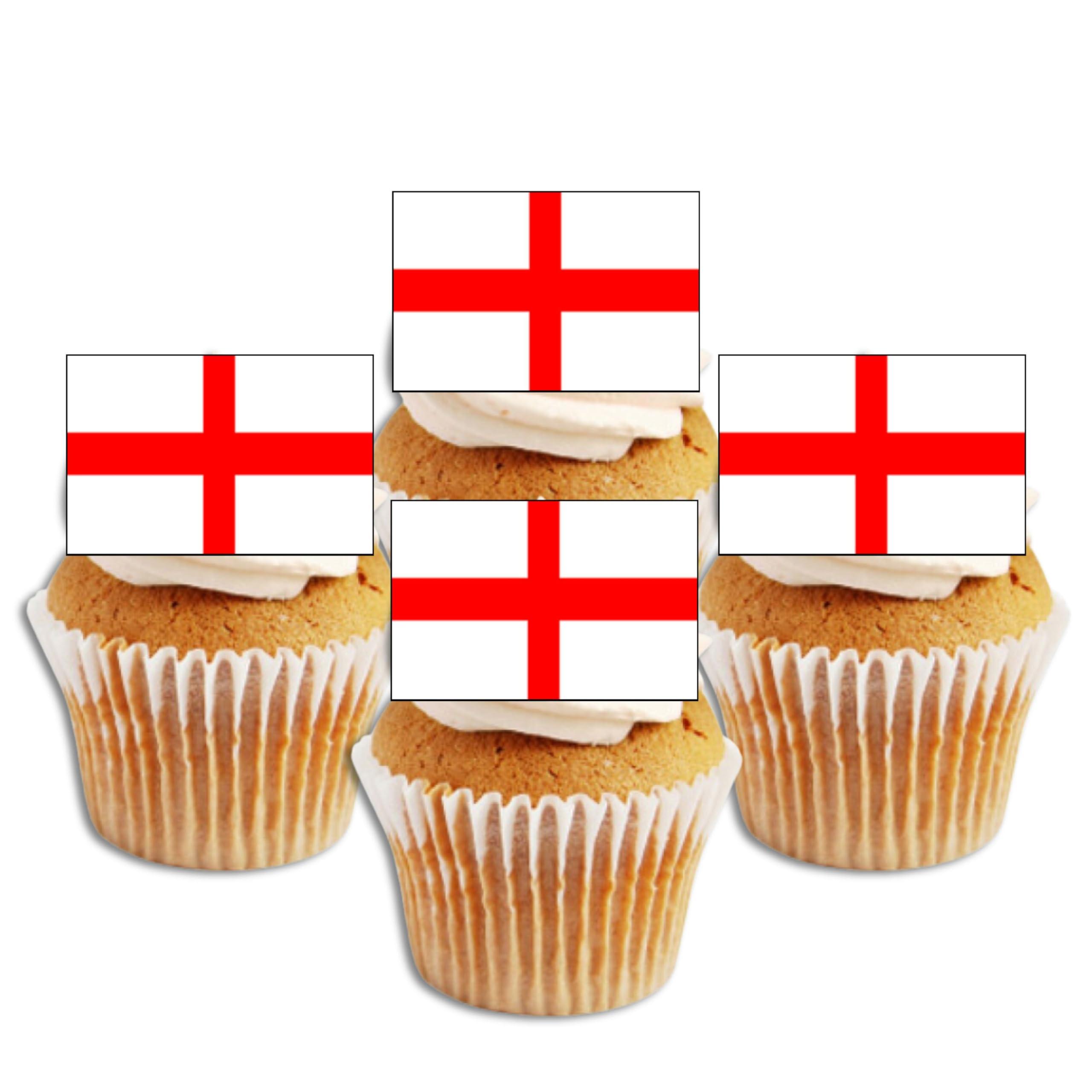 50 England Flag Cupcake Toppers, English Flags, Edible England Flags ...