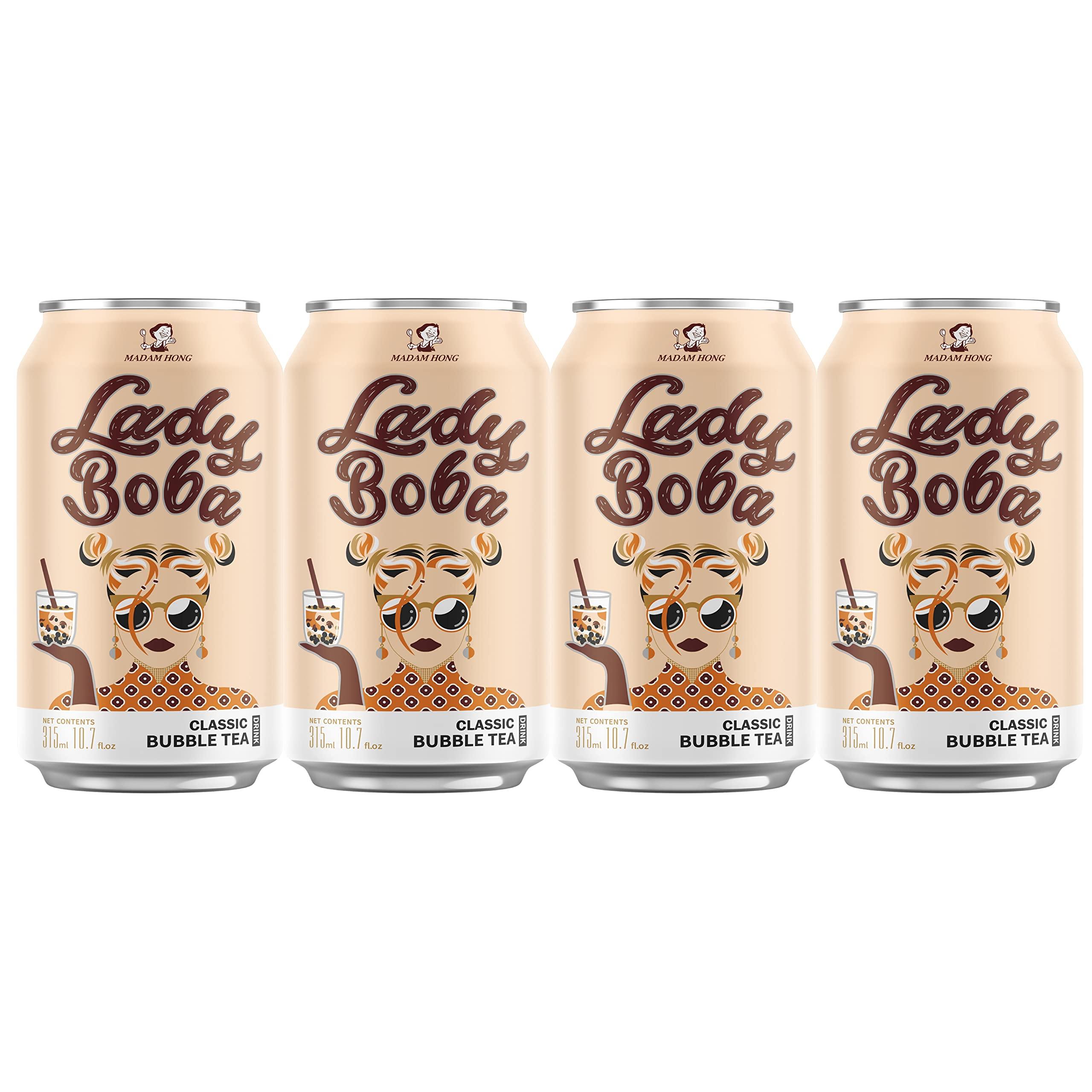 (Pack of 4) Lady Boba 4 Cans. Milk Bubble Tea Lady Boba