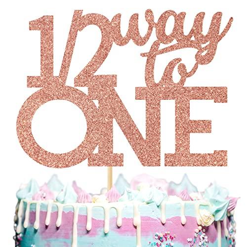 Nanvin Rose Gold Glitter 12 Way to One Cake Topper Happy 6 Months Cake ...