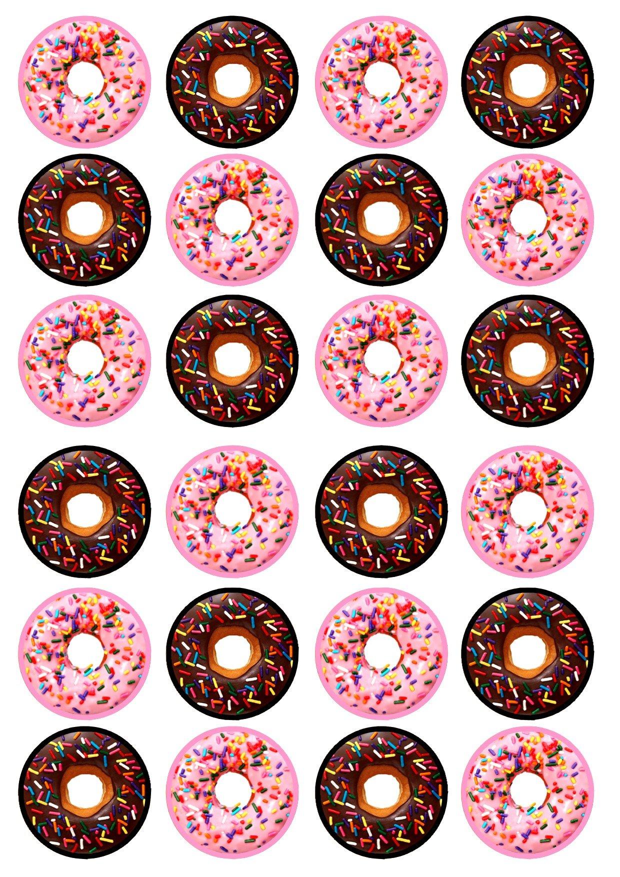 24 Donut Cupcake Toppers (PRECUT Optional), Edible Doughnut Cake Topper ...
