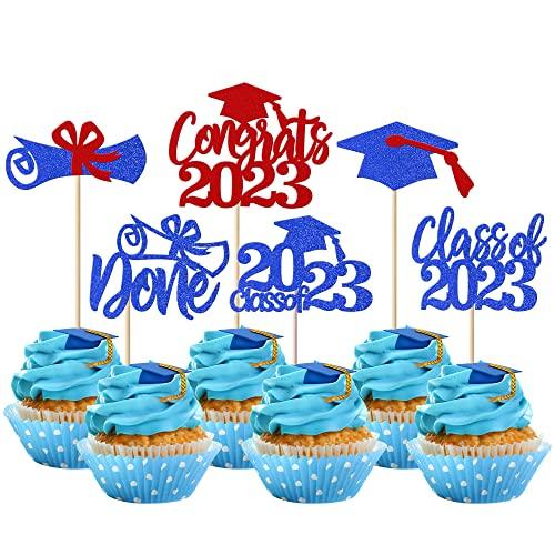 Rsstarxi 24 Pack 2023 Graduation Cupcake Toppers Glitter Congrats Class ...