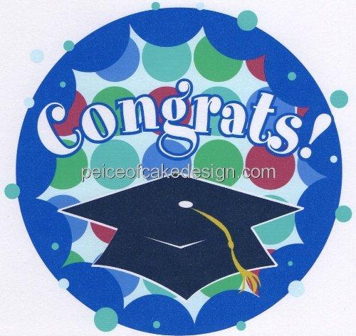 6" Round ~ Congrats Grad Cap Polkadots Birthday ~ Edible Cake/Cupcake ...