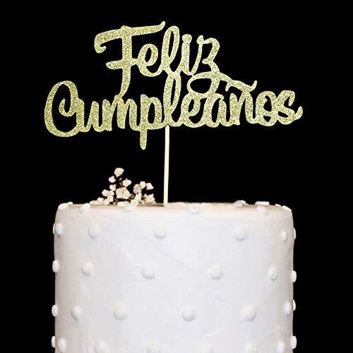 Feliz Cumpleaños Cake Topper - Happy Birthday Cake Toppers Party Decorations Gold Glitter