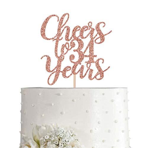34 Rose Gold Glitter Cheers to 34 Years Cake Topper, Happy 34th ...